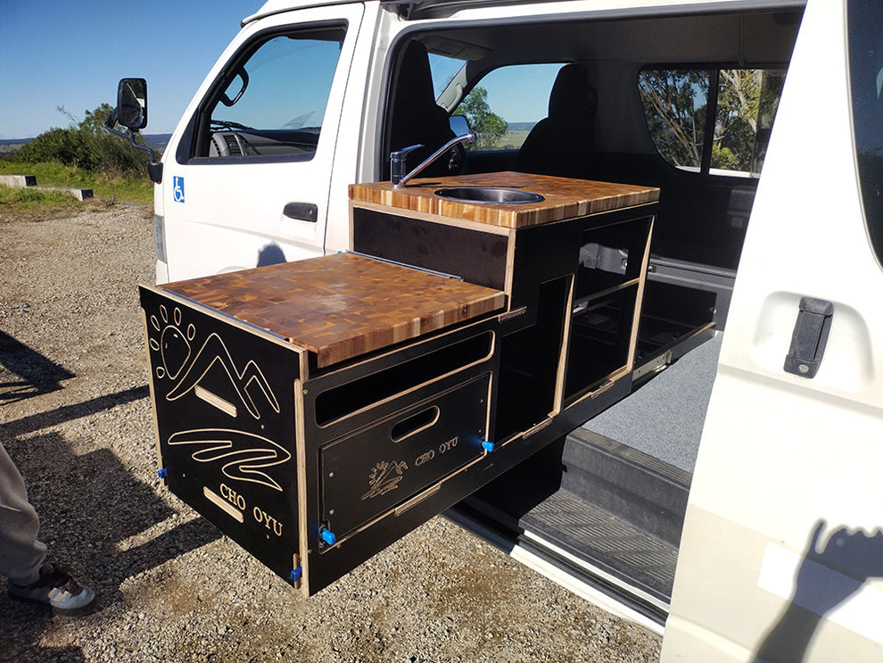 Black or White Slide Out Van, Camper Kitchen. – Budget Conversions