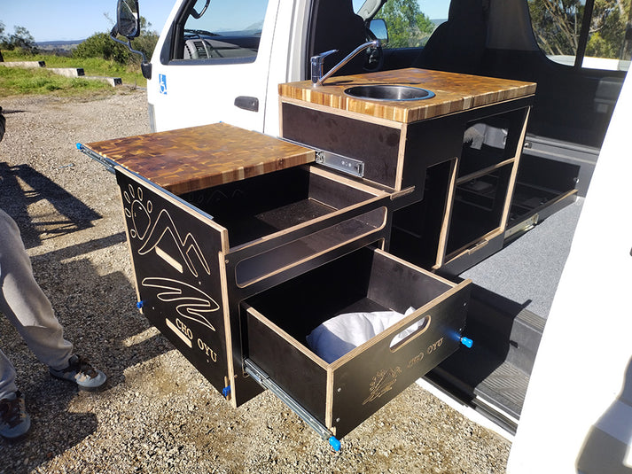 Black or White Slide Out Van, Camper Kitchen. – Budget Conversions